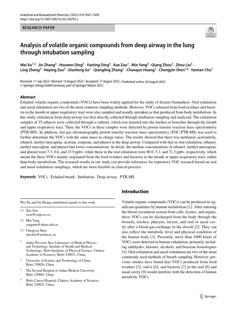 Deep Airway VOC Analysis via Intubation | PDF | Exhalation ...
