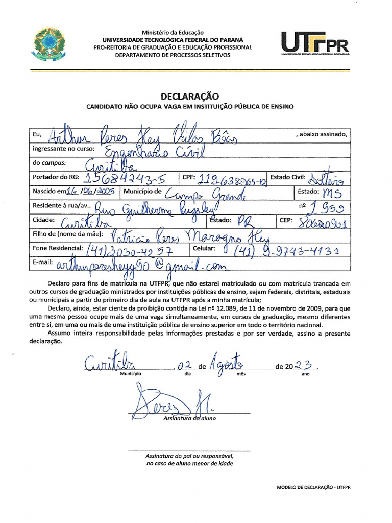Declaração Utfpr Pdf
