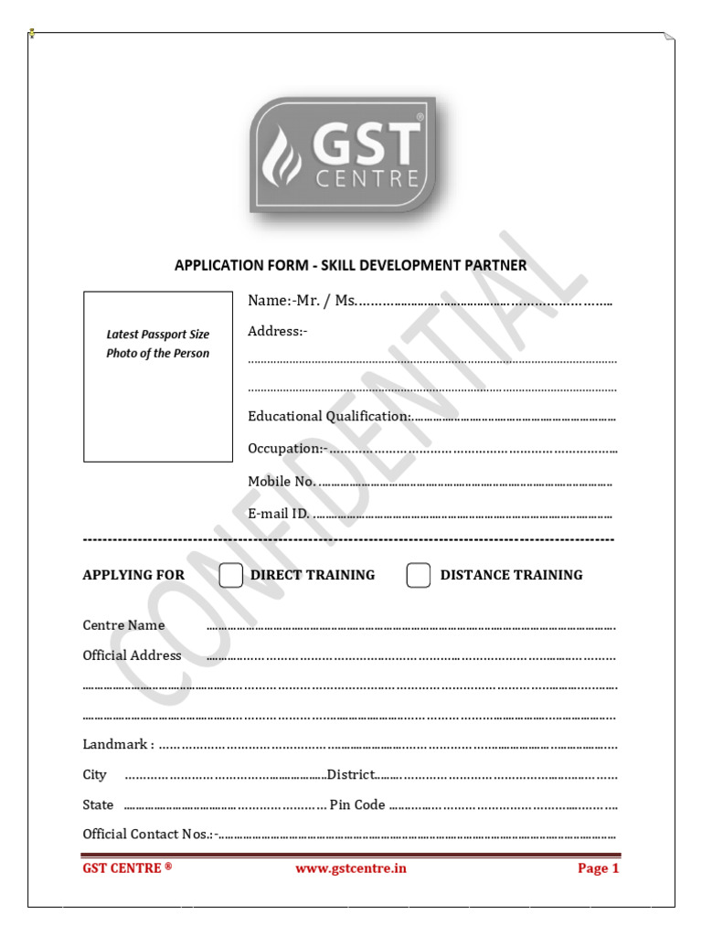 Application Form - GST Centre - Skill Development Partner 23-11-2022 | PDF
