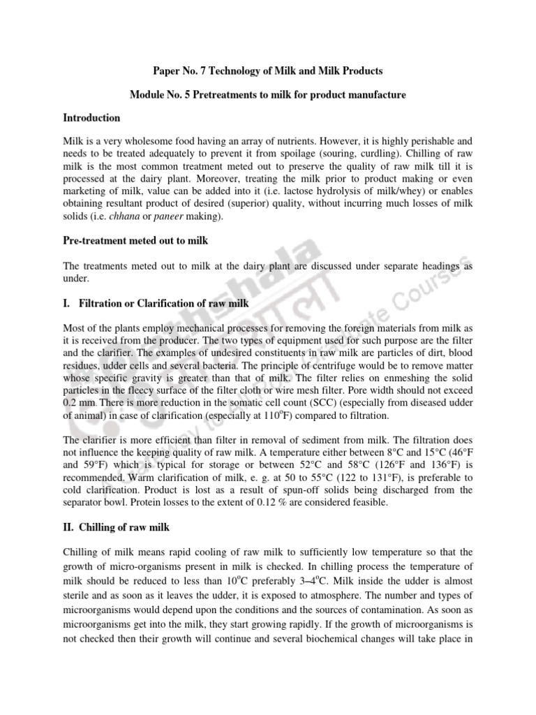 PM, Tech. Pré-Traitemnts | PDF | Milk | Filtration