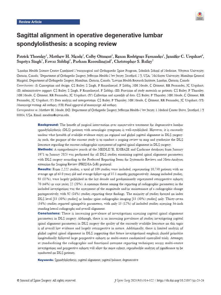 Sagittal Alignment in Operative Degenerative Lumbar Spondylolisthesis ...