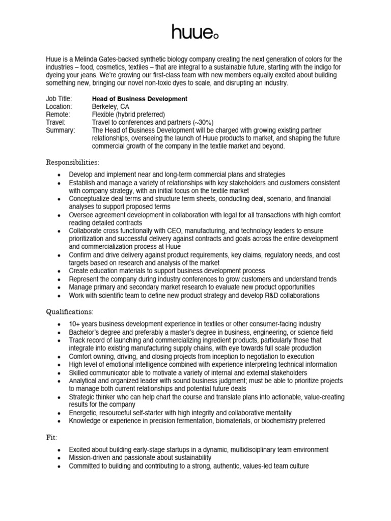 Job Description - Head of Business Development | Download Free PDF ...