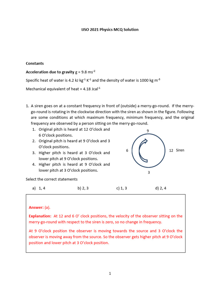 IJSO 2021 MCQ Solution Set | PDF