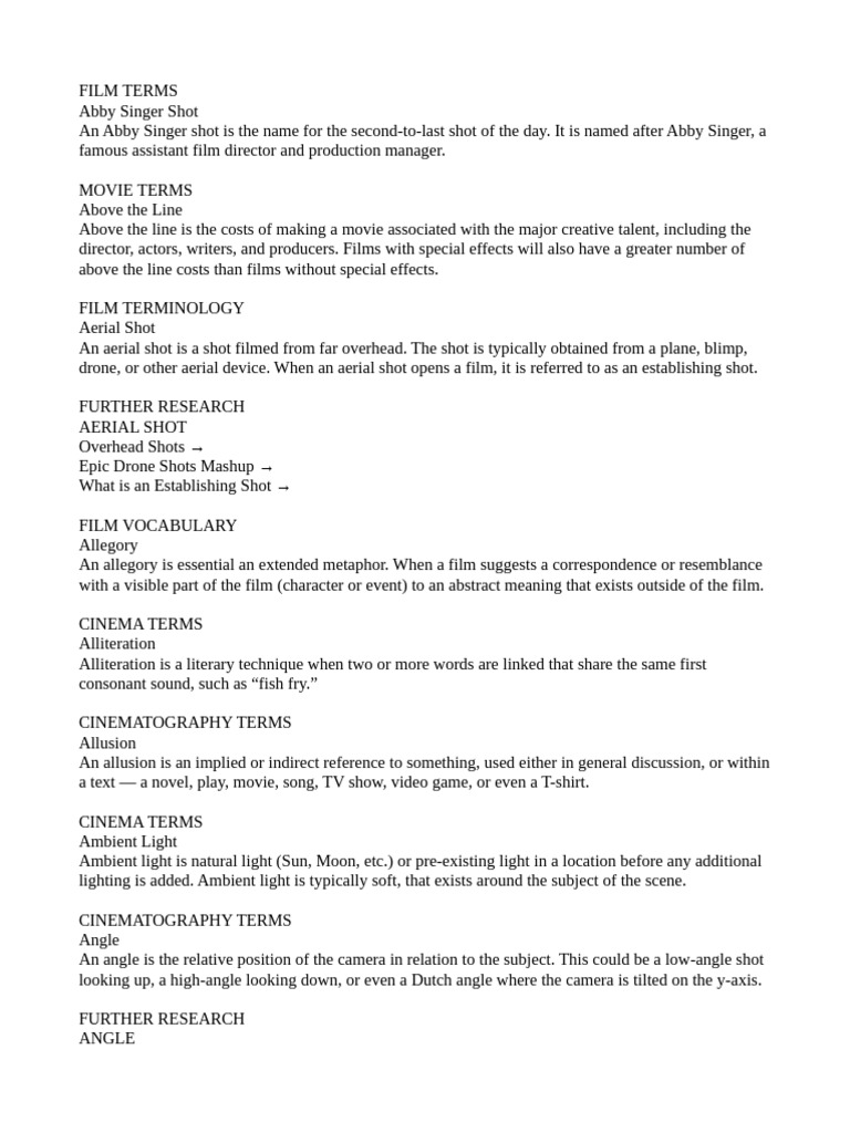 Movie Terms | Download Free PDF | Camera | Cinematography