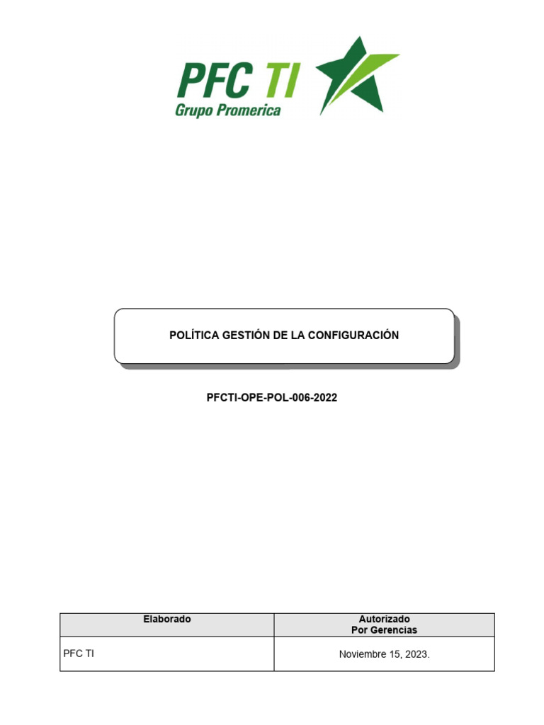 Política de Configuración PFC TI | PDF | Tecnologías de la información | Software