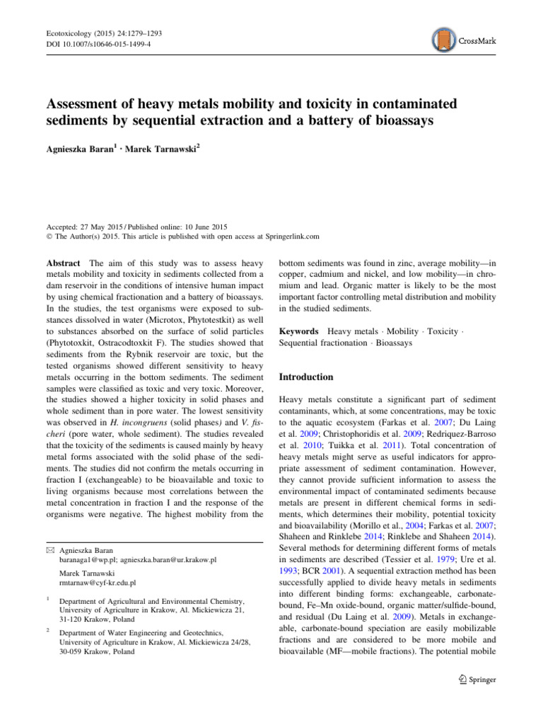 Assessment Of Heavy Metals Mobility And Toxicity In Contaminated