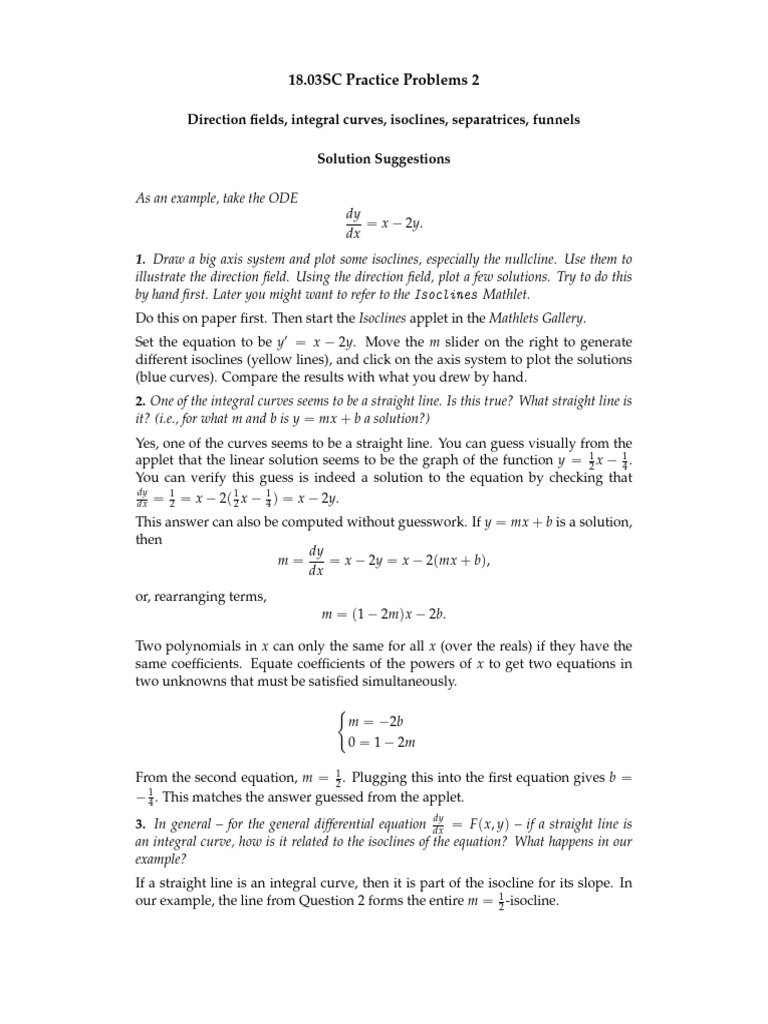 MIT18 03SCF11 Rec 02s2 Sol | PDF | Slope | Equations