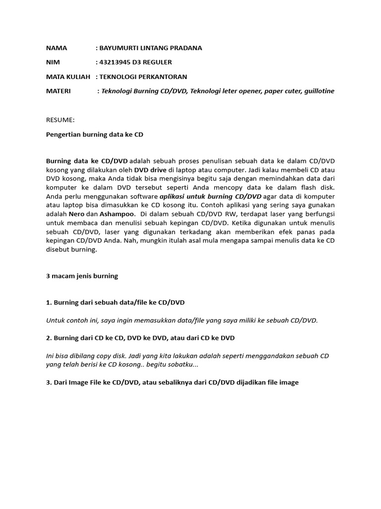 BAYUMURTI LINTANG PRADANA - MATERI 31 - Teknologi Burning CDDVD, Teknologi Leter Opener, Paper ...