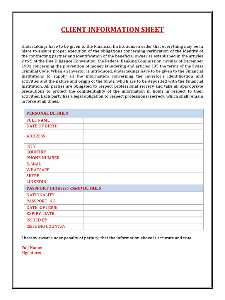 CIS - Client Information Sheet Individual | PDF