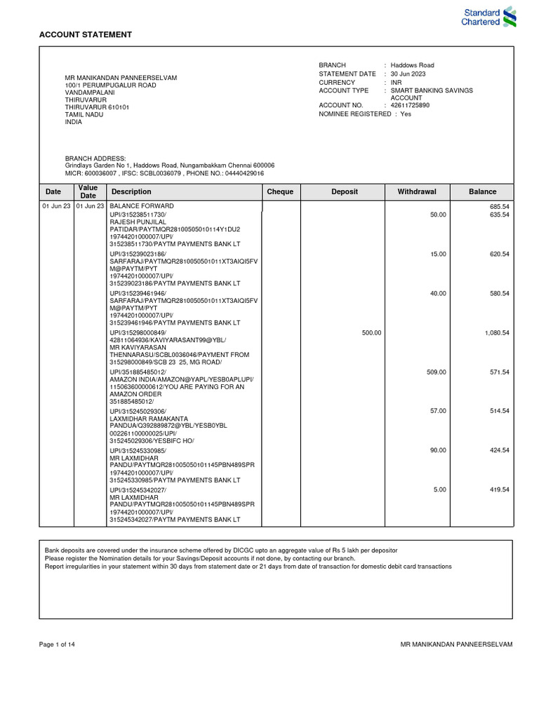 E Statement | PDF | Banks | Cheque