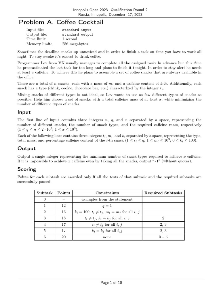 Innopolis Informatics Olympiad Round 2 2023 Problems | PDF