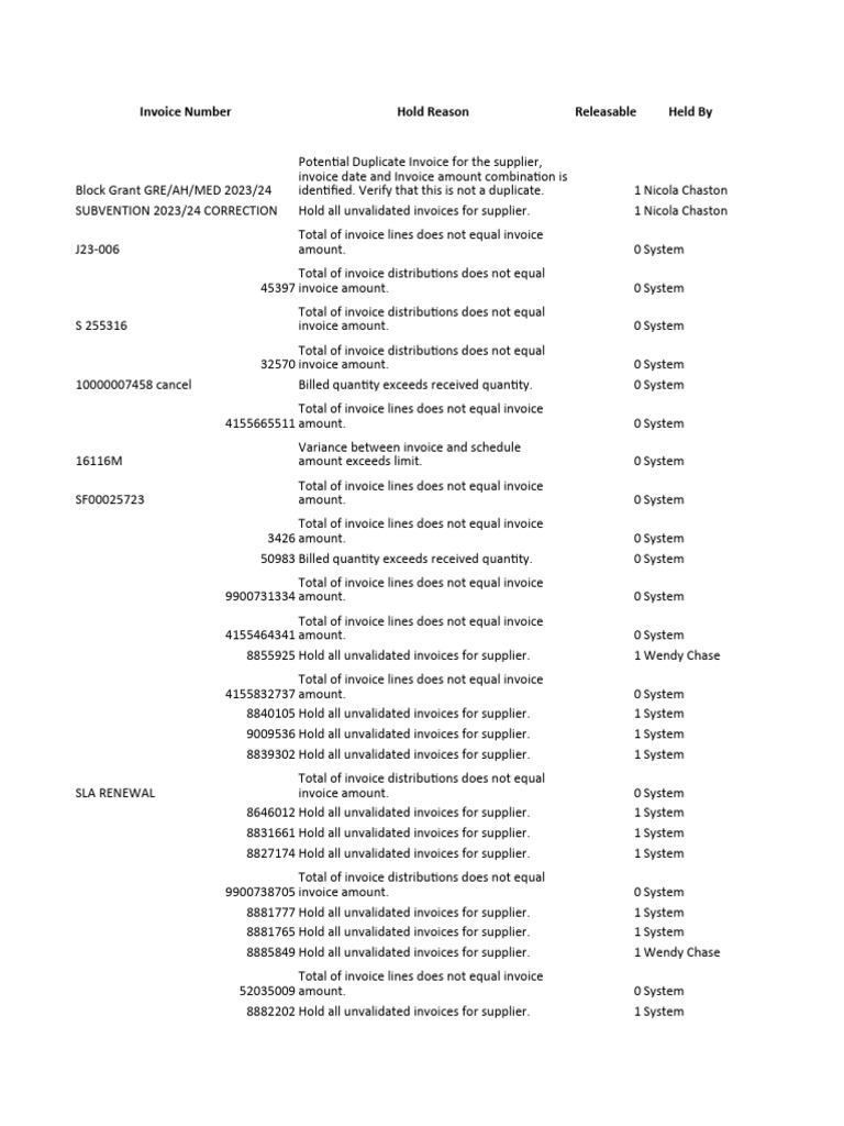 Hold Invoices Analysis 231123 | PDF