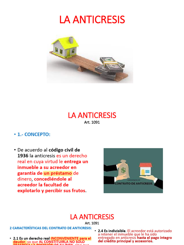 La Anticresis | PDF | Ley de hipotecas | Pagos