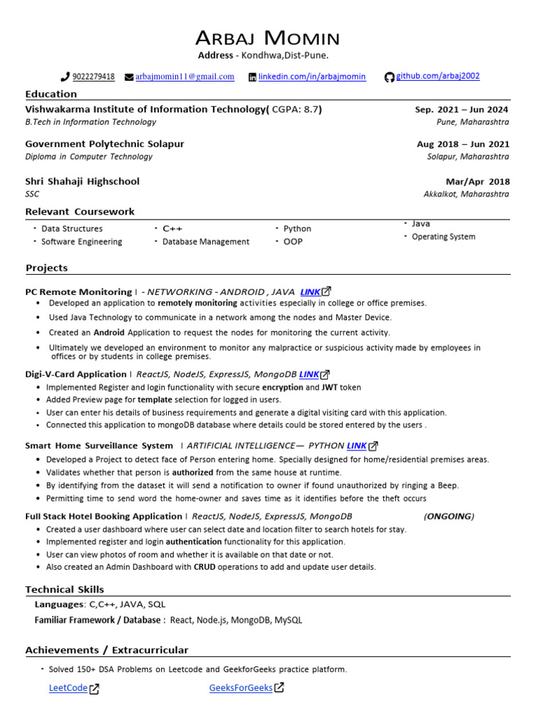 Arbaj Momin Viit | PDF | Databases | Java (Programming Language)