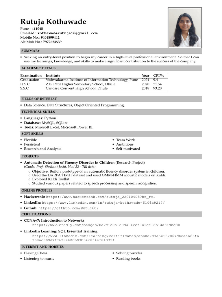 Rutuja Kothawade Resume 2024 | PDF