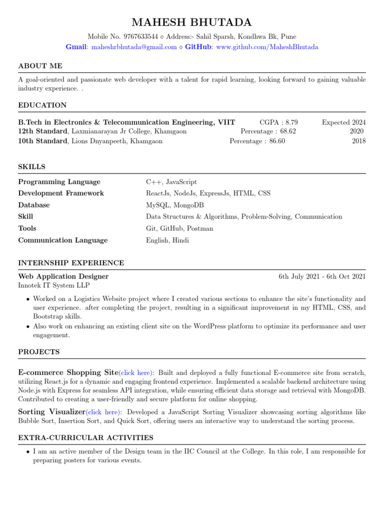 Mahesh Bhutada Viit | PDF | Computer Science | Software