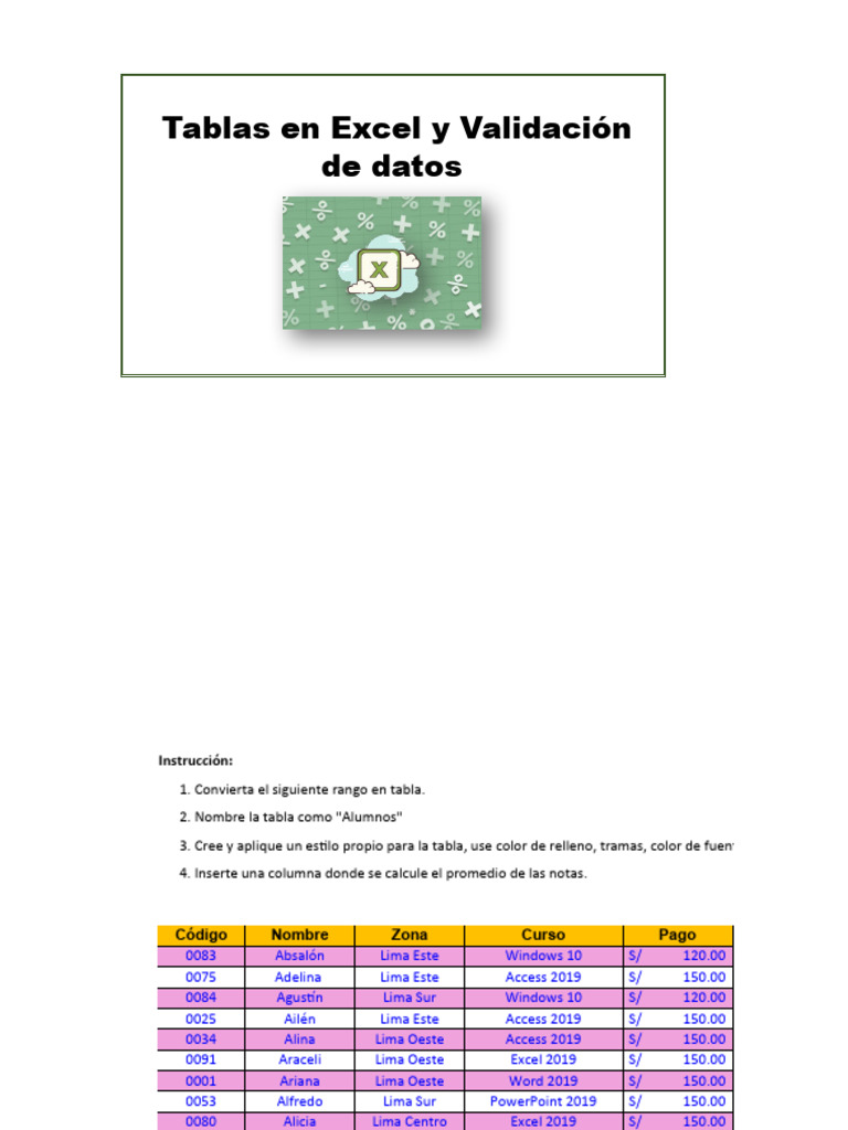 Excel: Tablas y Validación de Datos | PDF | Software relacionado con Windows Text | Office ...
