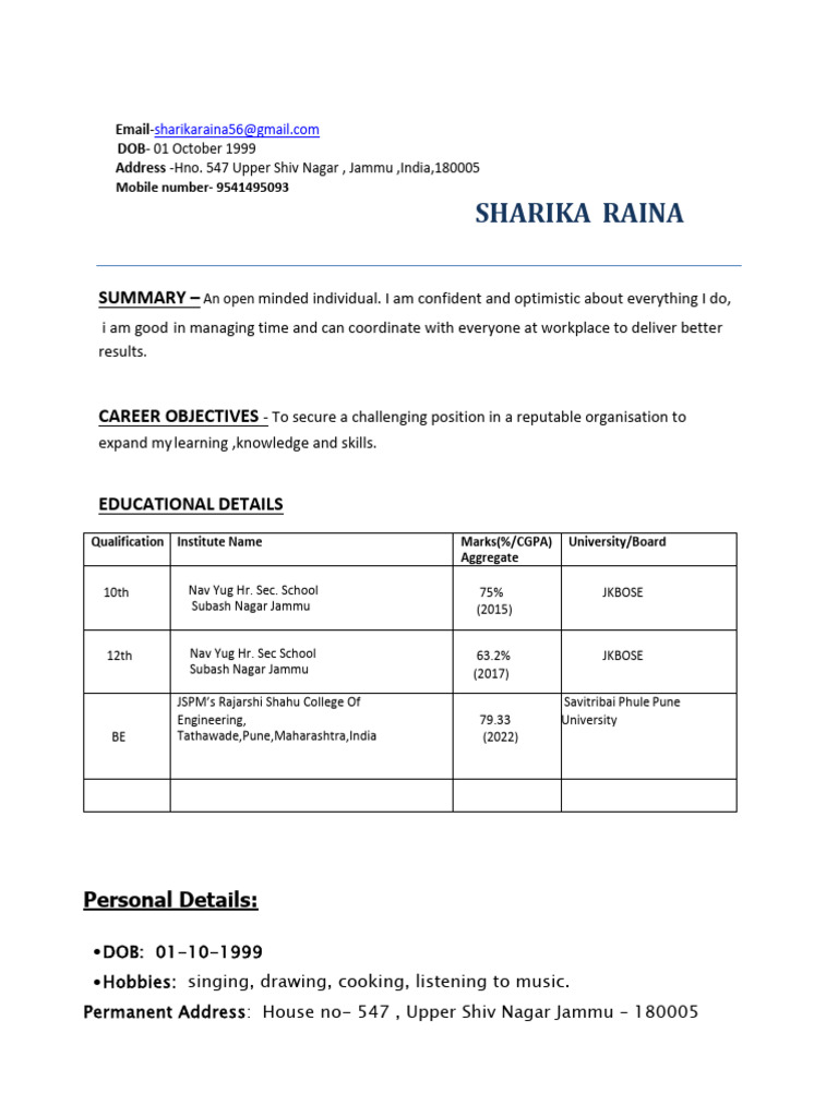 SRresume | PDF | Career & Growth
