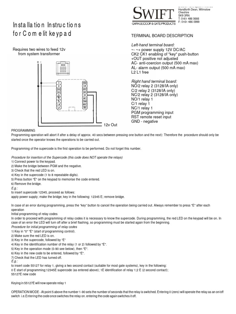 Comelit Keypad Master Code + Keyaccess | PDF | Relay | Power Supply