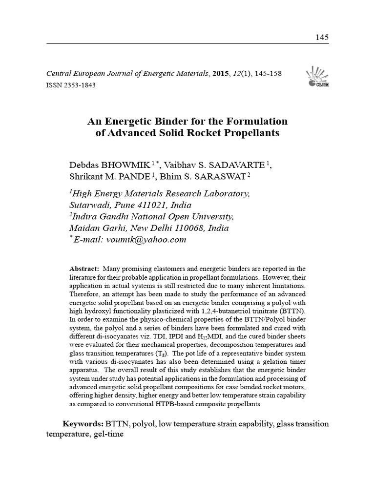 An Energetic Binder For The Formula | PDF | Rocket Propellant ...