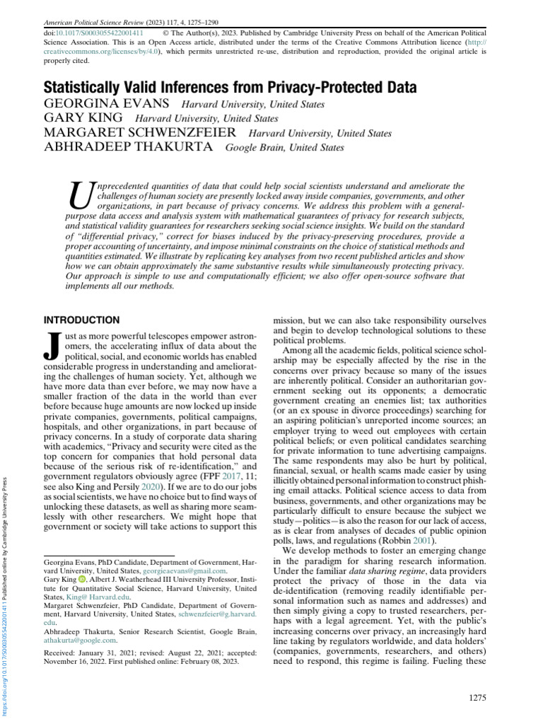 Statistically Valid Inferences From Privacy Protected Data | PDF | Statistics | Statistical ...
