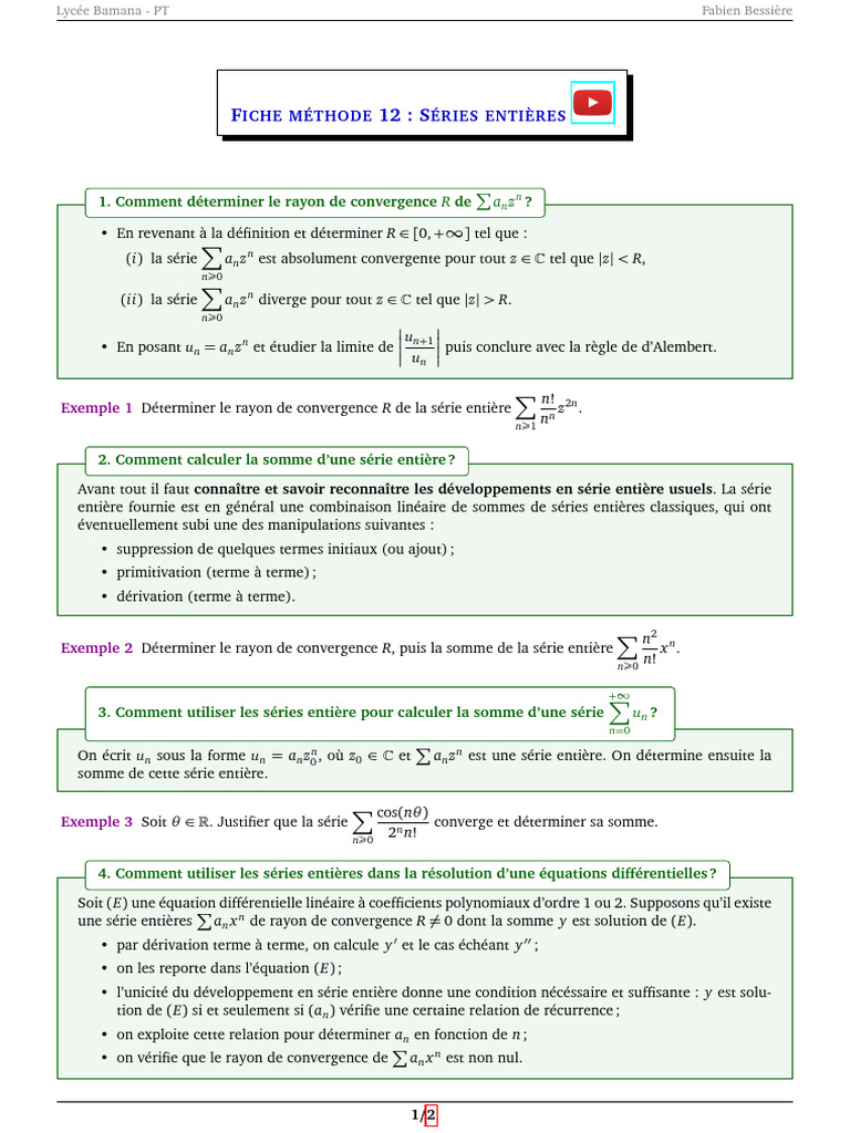 Méthode des Séries Entières | PDF | Série entière | Fonctionnalités et ...