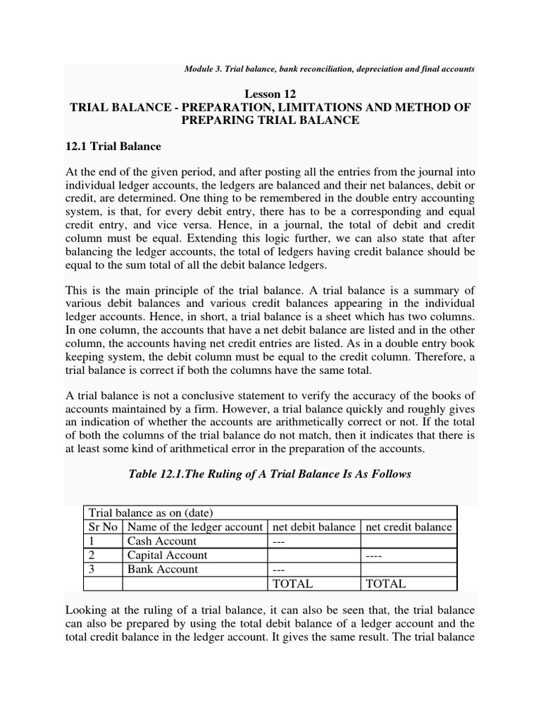 Trial Balance Preparation Limitations and Method of | PDF | Debits And ...