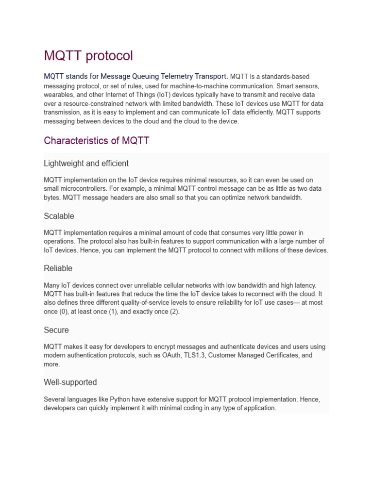 MQTT Protocol | PDF | Data Transmission | Communications Protocols