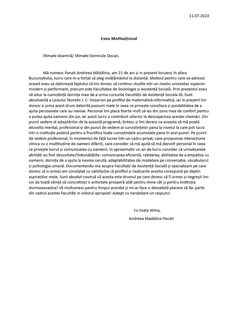 Eseu Motivațional | PDF