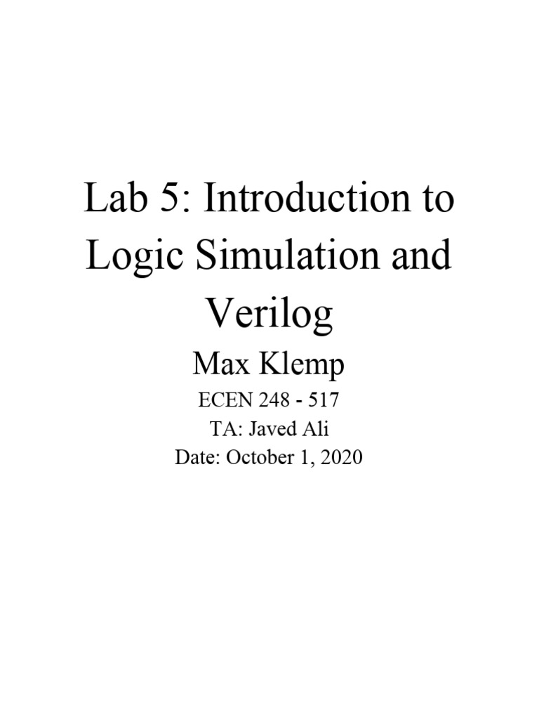 Lab 5 Introduction To Logic Simulation And Verilog Pdf Pdf Hardware