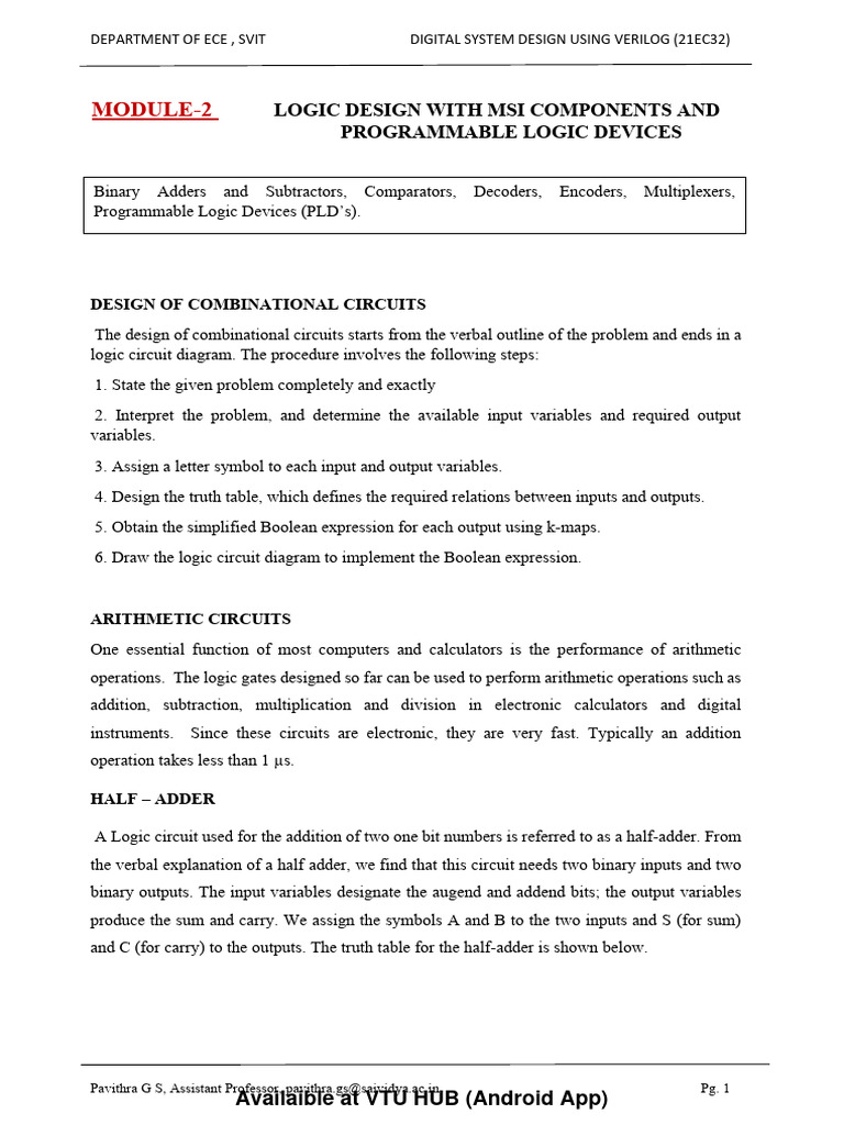 Module-2: Logic Design With Msi Components and Programmable Logic Devices | PDF