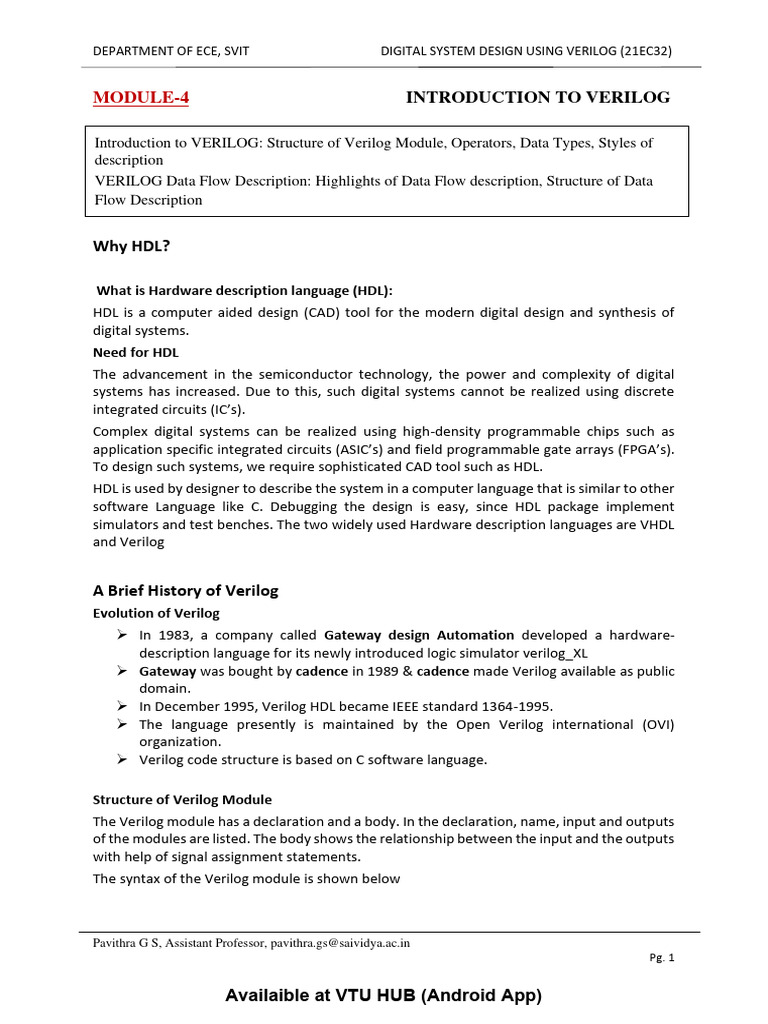 Module-4: Introduction To Verilog | PDF