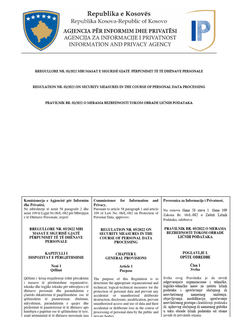 AIP Rregullore Per Masate e Sigurise Gjate Perpunimit Te Te Dhenave Shqip SRB Eng Final 05 ...