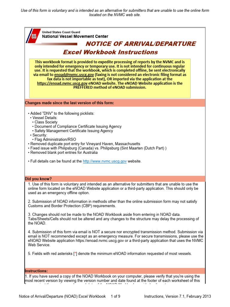 Official NVMC NOAD Workbook - Version 7.8.1 | PDF | Tonnage | Water ...