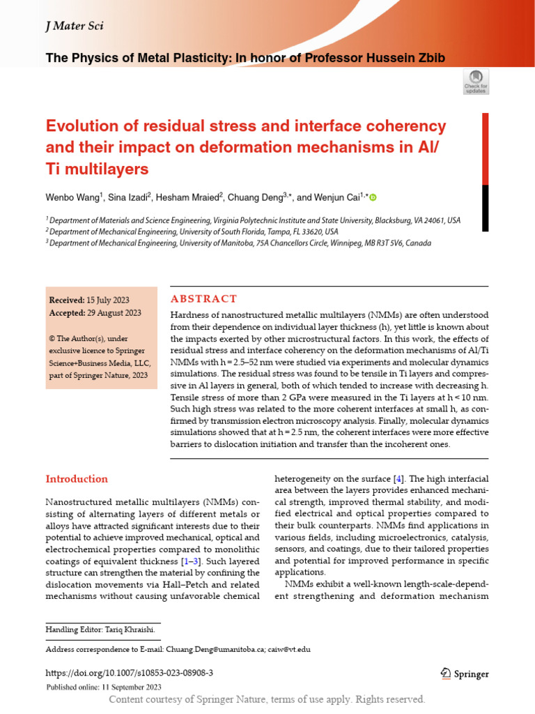 Evolution of Residual Stress and Interface Coherency and Their Impact ...