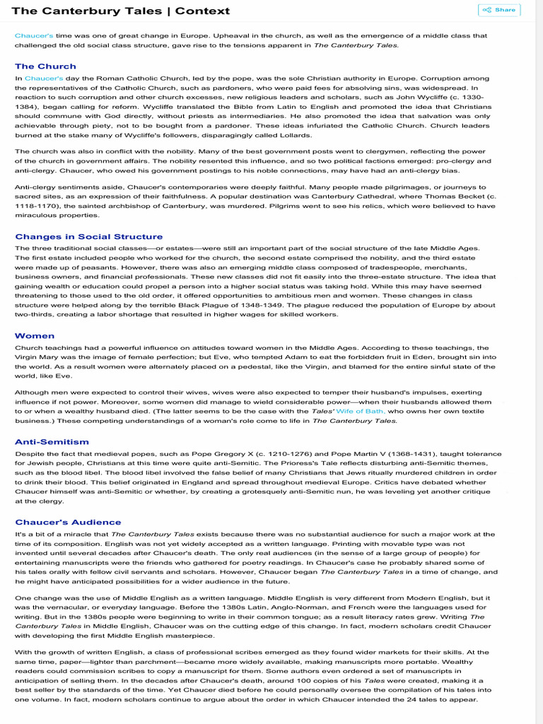 The Canterbury Tales Context - OCR | PDF