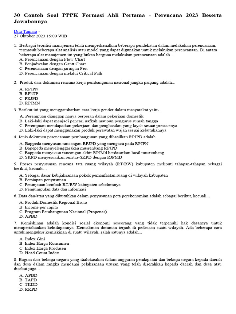 30 Contoh Soal PPPK Formasi Ahli Pertama | PDF | Bisnis