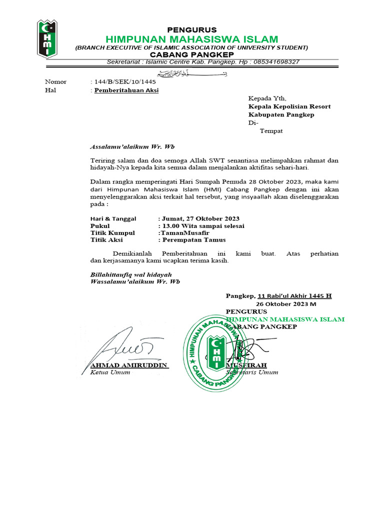 Pemberitahuan Aksi Hmi | PDF