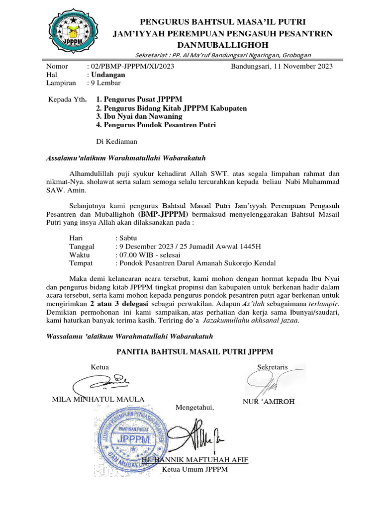 Undangan Bahtsul Masail Putri 2023 | PDF