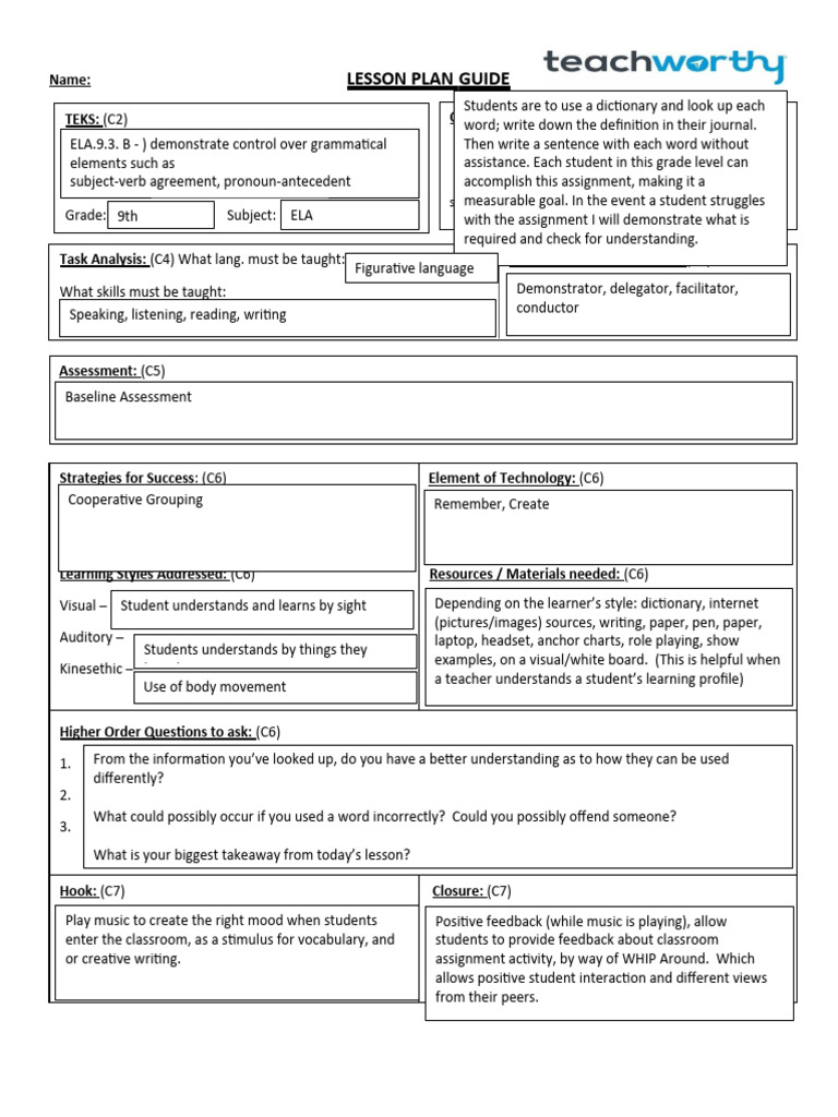 Lesson Plan Guide LPG Word-Jc | Download Free PDF | Lesson Plan | Communication