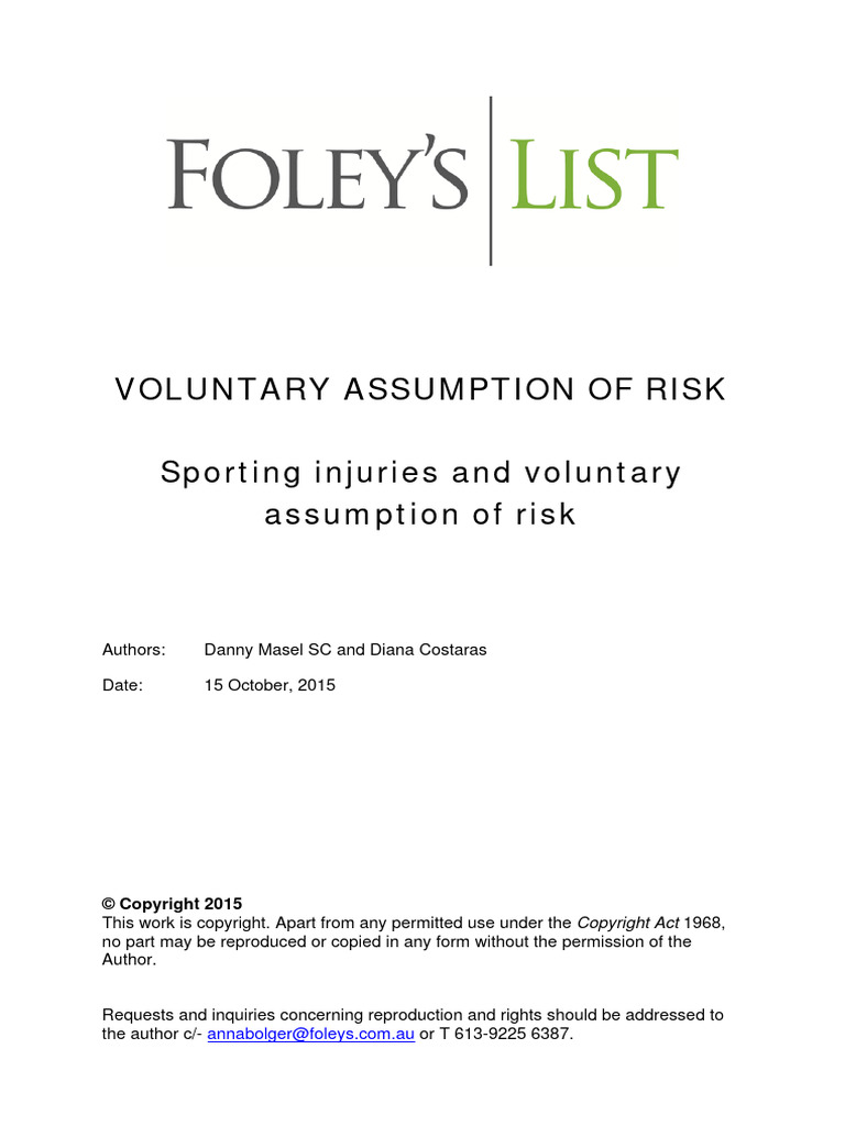 Voluntary Assumption of Risk - 15oct2015 | PDF
