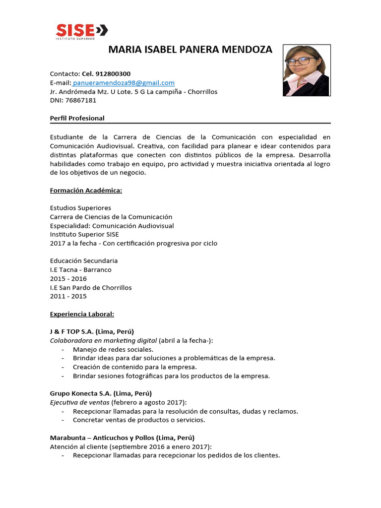 CV Maria Isabel Panuera Mendoza | PDF | Software | Informática