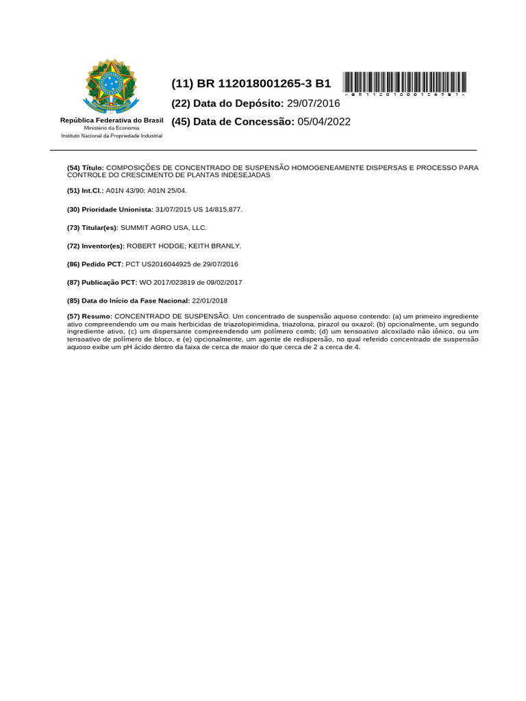 Patente Concedida - Composiciones de Pyroxasulfone - Flumioxazin SC ...