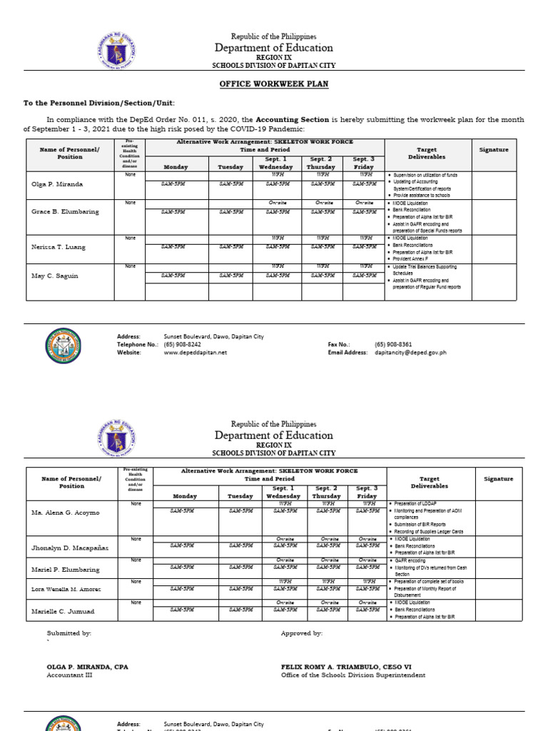 Work Week Plan August 2021 | PDF | Workweek And Weekend | Business