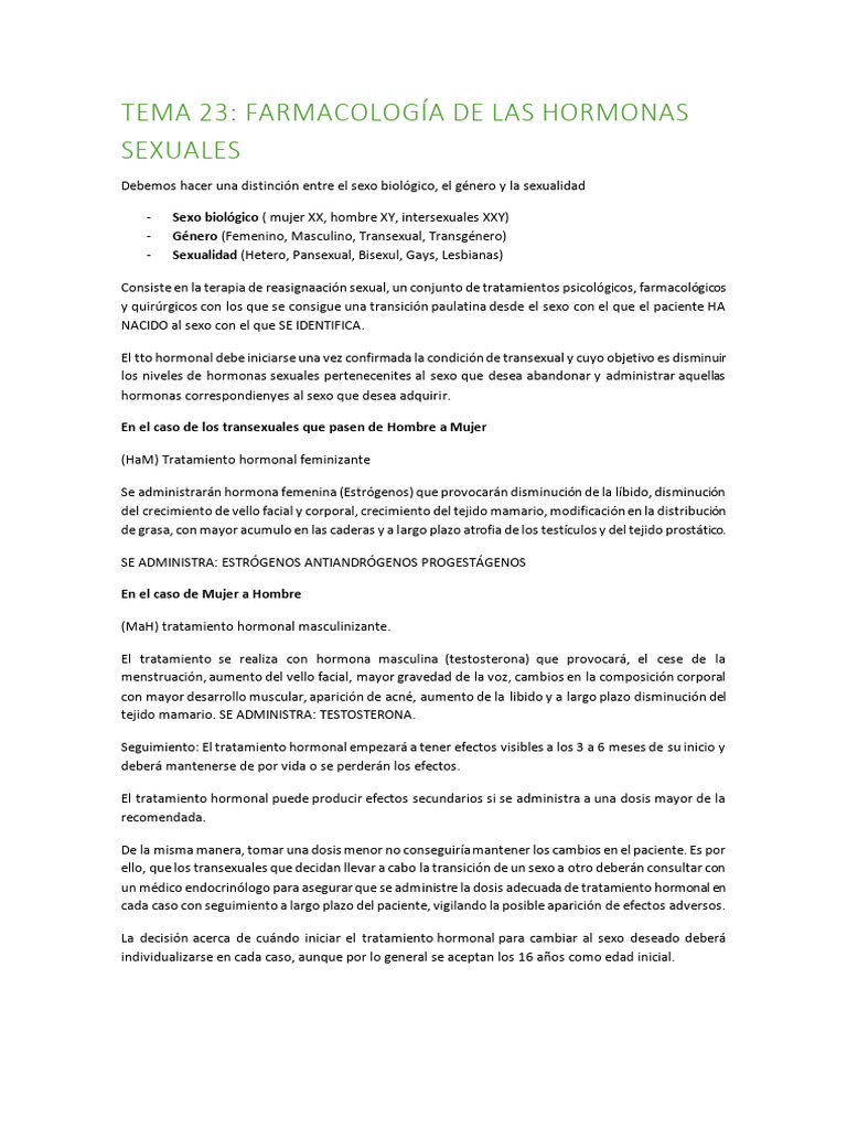 TEMA 23 FARMACOLOGÍA DE LAS HORMONAS SEXUALES (Diapo+pdf) | PDF