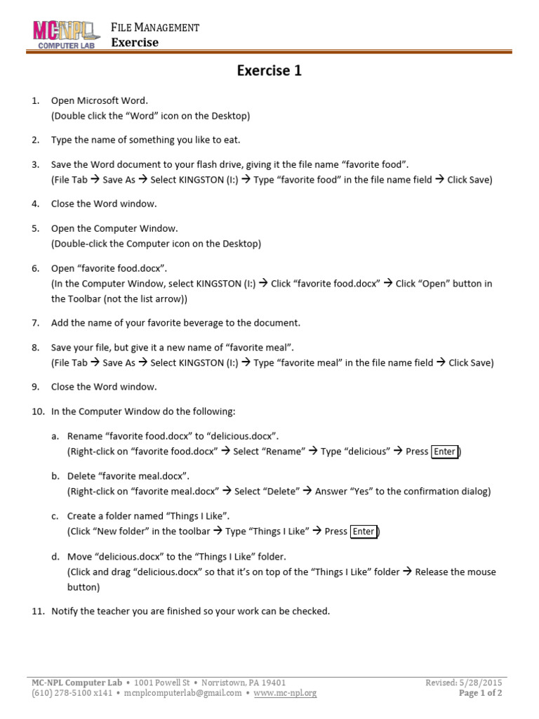 File Management Practice Exercise Instructions | Download Free PDF ...