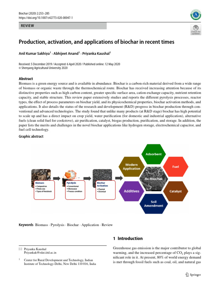 Production, Activation, and Applications of Biochar in Recent Times ...