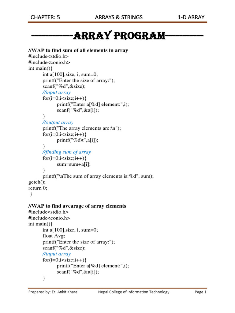 1 D Array Programs | PDF | Systems Engineering | Software 1 D Array Programs | PDF | Systems Engineering | Software