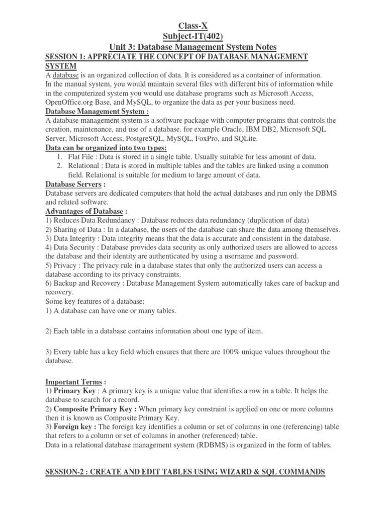 Unit 3 Dbms Notes Pdf Relational Database Databases