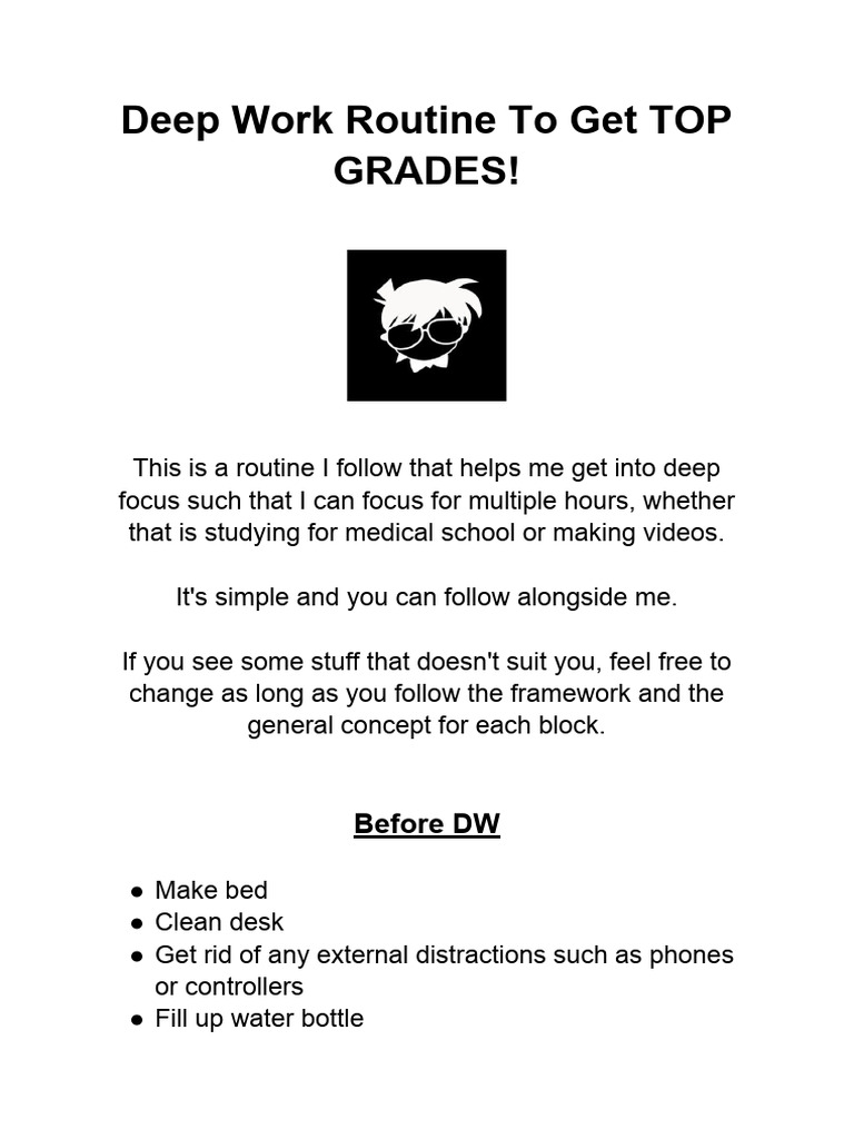 Deep Work Routine To Get TOP GRADES | PDF